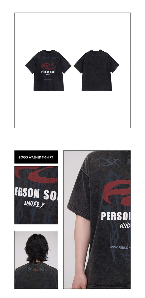 Personsoul Basic Logo Washed Oversized T-Shirt - personsoul