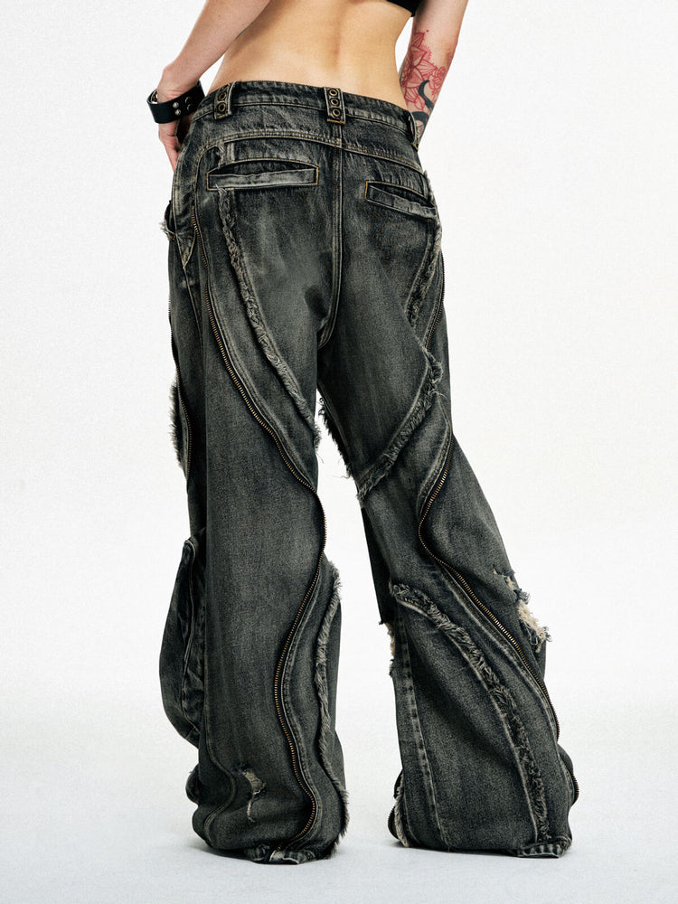 Personsoul Dirty Ripped Denim Baggy Jeans - personsoul