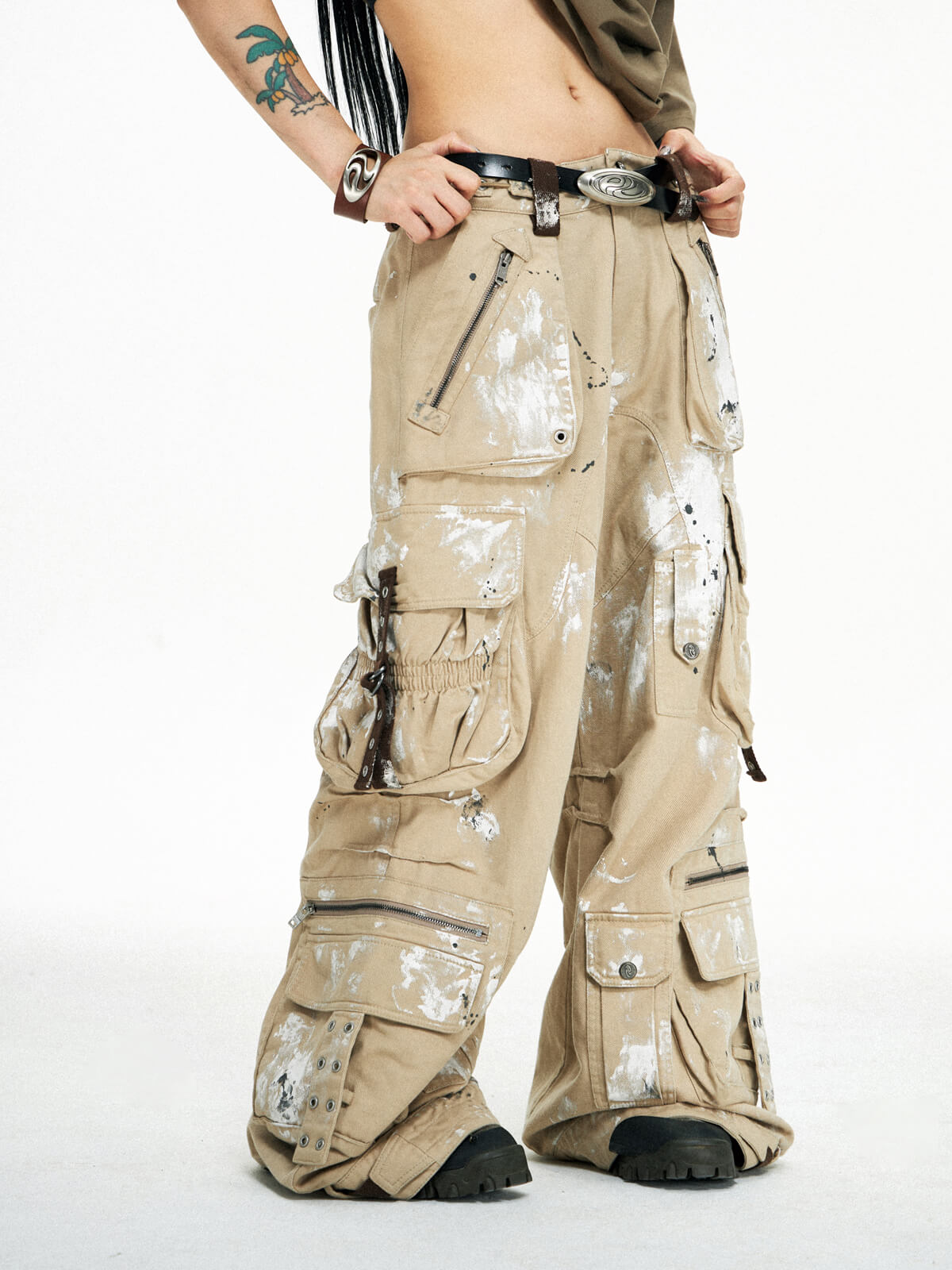 Personsoul Tactical Structure Paint Stains Cargo Pants - personsoul