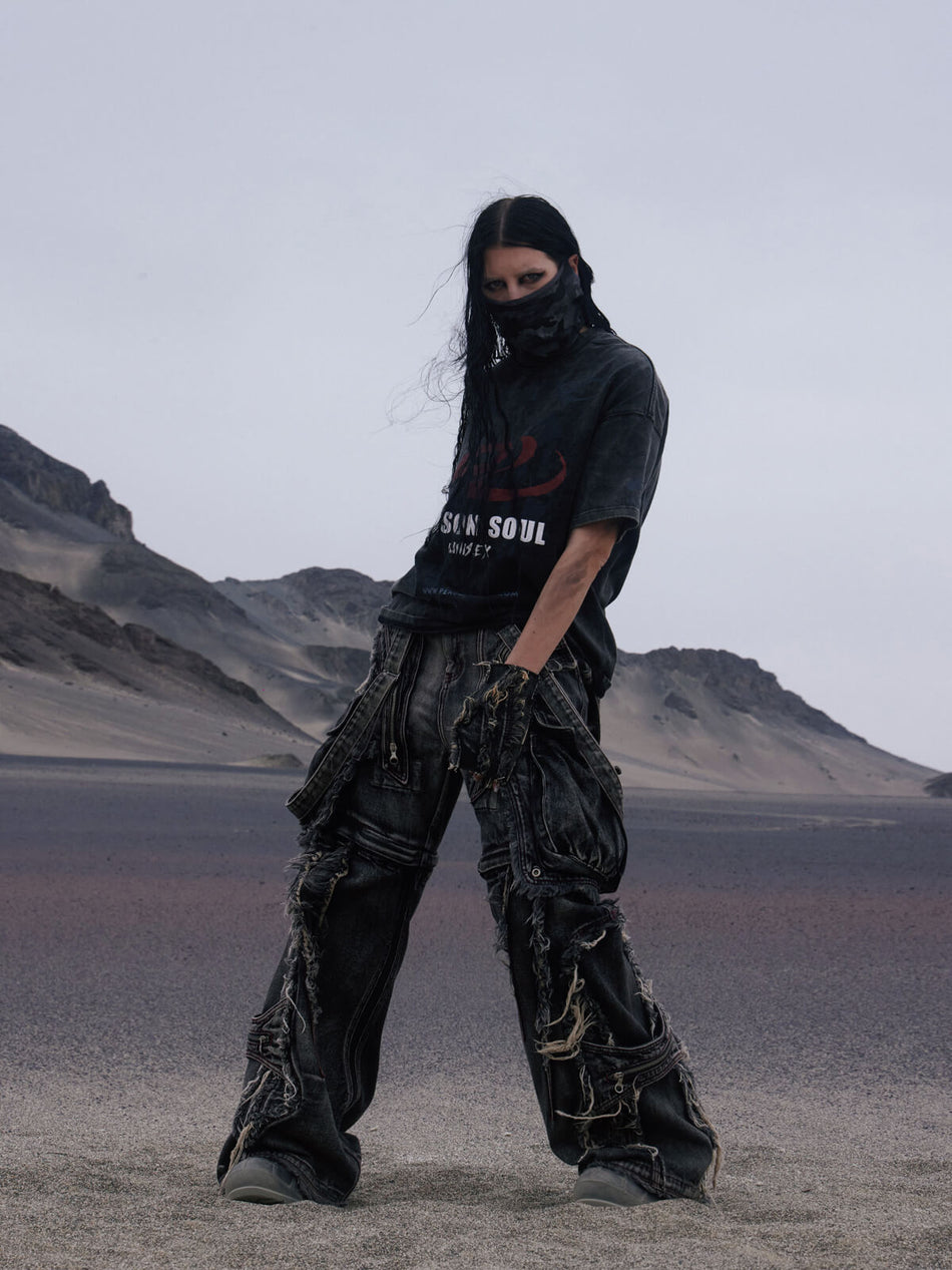 Personsoul Black Detachable Denim Overalls - personsoul