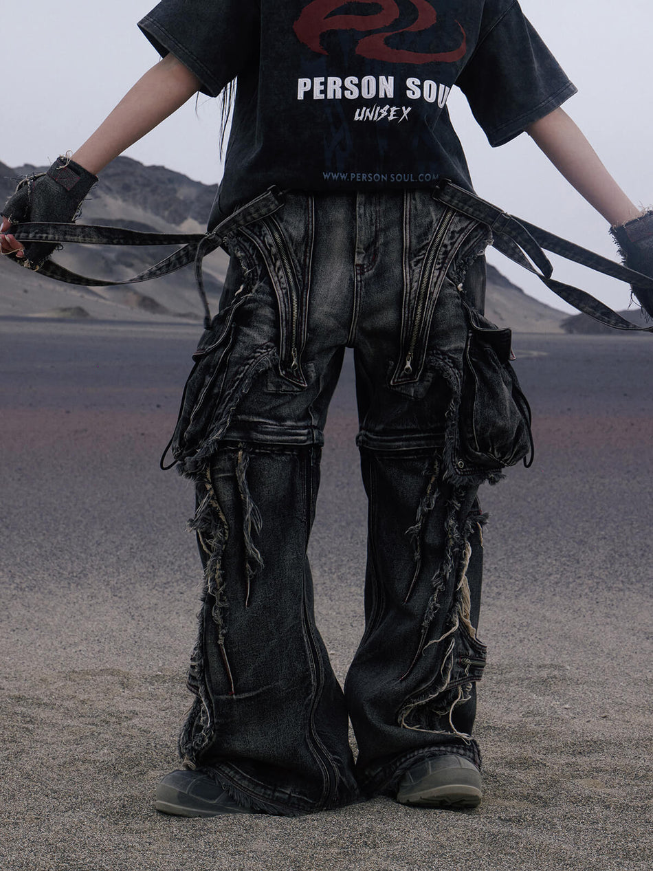 Personsoul Black Detachable Denim Overalls - personsoul