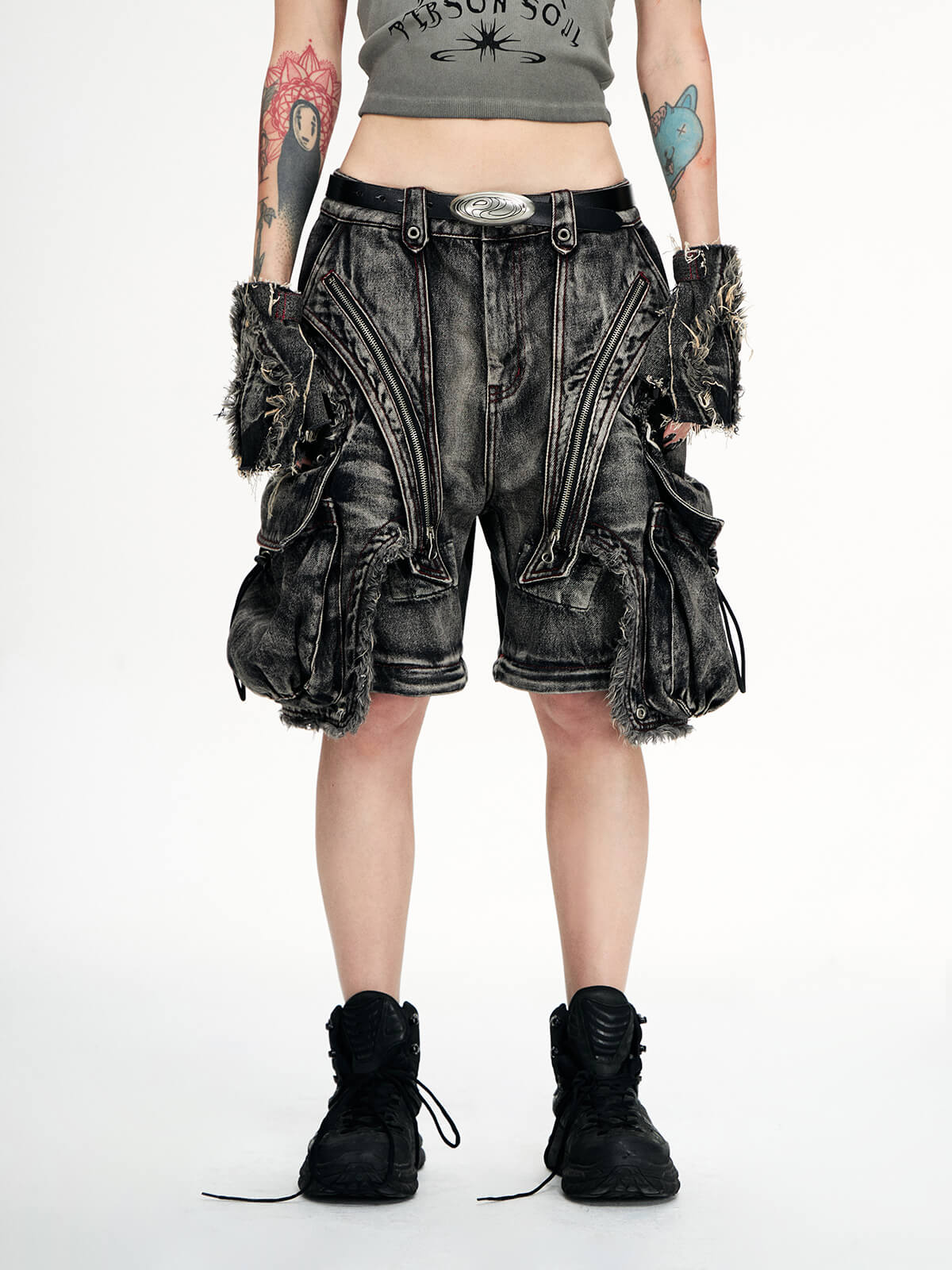 Personsoul Black Detachable Denim Overalls - personsoul